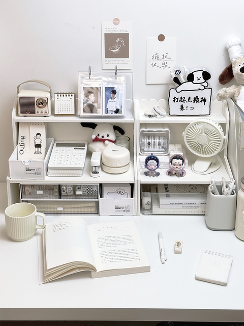 Double-layer desktop storage rack student study table desk computer ...