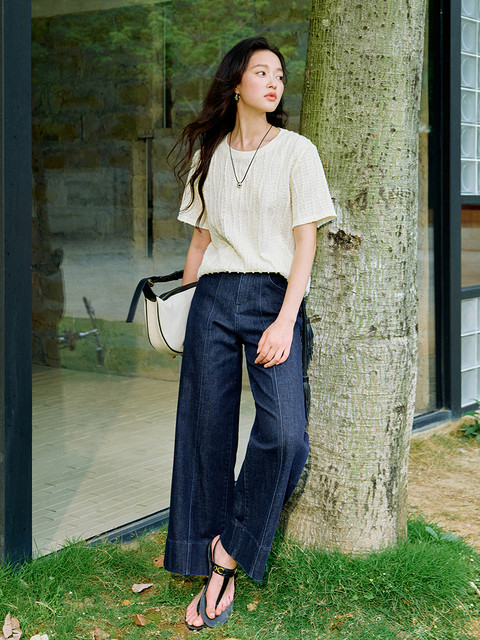 Inmann's dressing textured T-shirt 2025 summer women's new casual ...