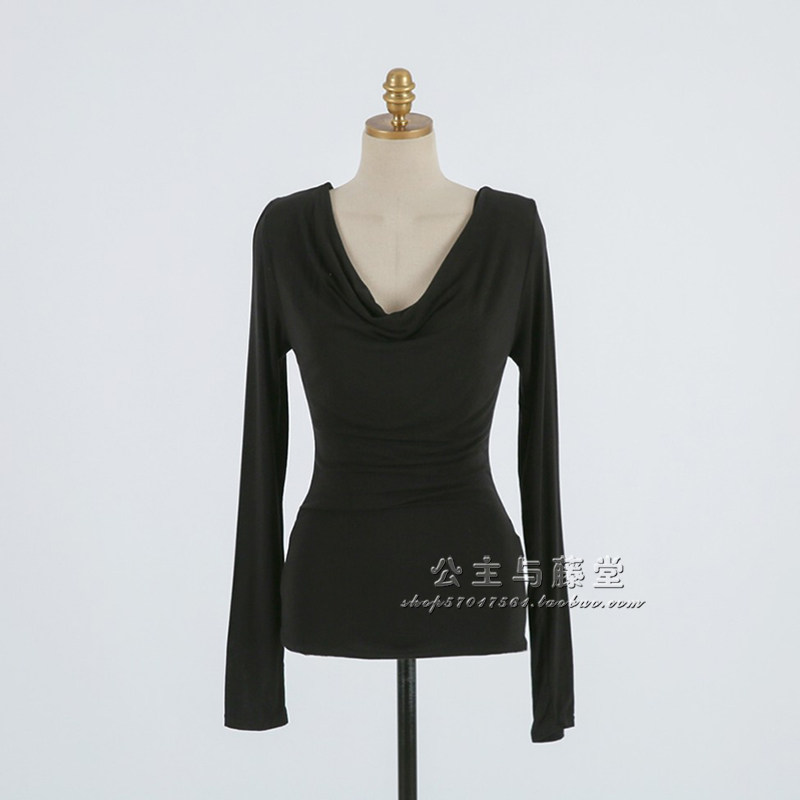 Tengdo family large size women's clothing 2019 autumn new style piled low collar versatile slim ...