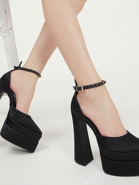 15cm ultra -high -heeled satin pointed pointed and thick heels of ...