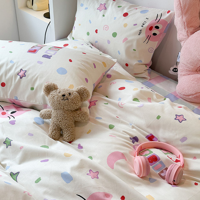 All cotton cute cartoon printing four -piece sheet sheet sheets are set ...
