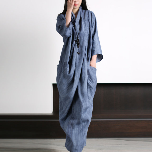 Xifeng Retro Loose Classic X -type tainen flax dress 24 spring and ...