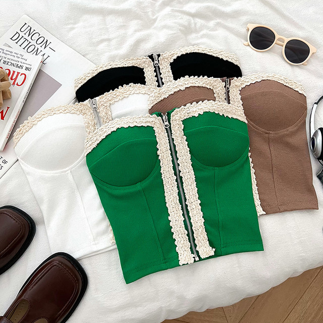 Sexy and fashionable versatile lace zipper slim short strapless vest ...