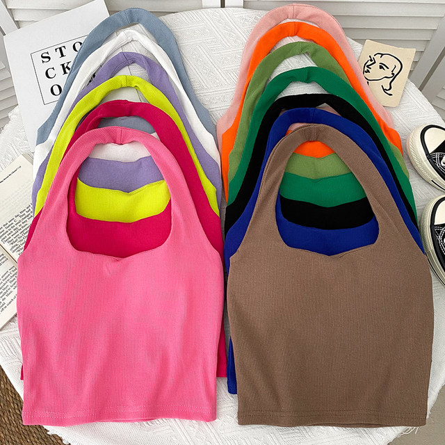 Sexy and versatile halter neck slim and short backless suspender vest ...