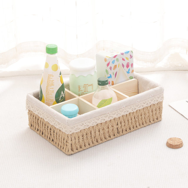 Desktop split storage box cosmetic mask organizes box rattan key remote ...