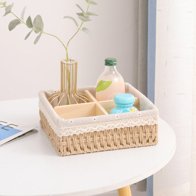 Desktop split storage box cosmetic mask organizes box rattan key remote ...