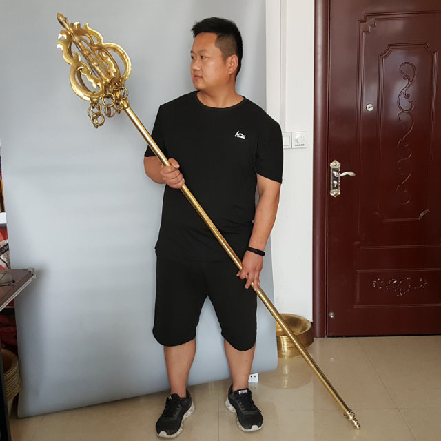 Brass Zen Staff, copper ornaments, nine rings, tin staff, Shaolin Abbot ...