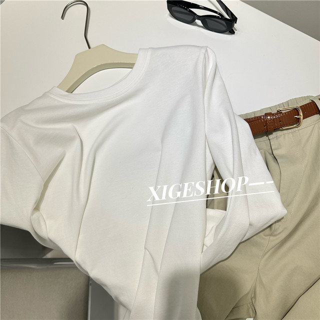 Brushed long-sleeved pure white t-shirt for women in autumn and winter ...