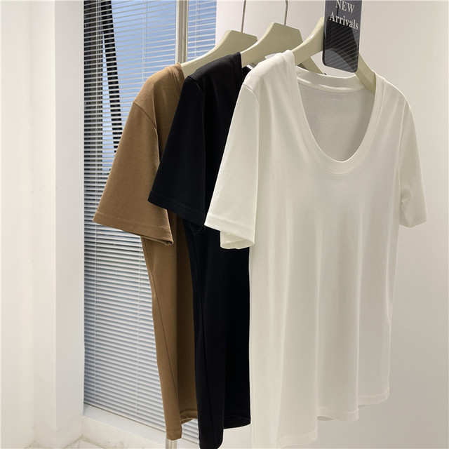 U-neck short-sleeved T-shirt women's inner top summer slimming ...