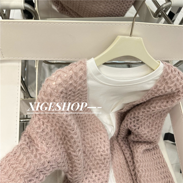 Brushed long-sleeved pure white t-shirt for women in autumn and winter ...