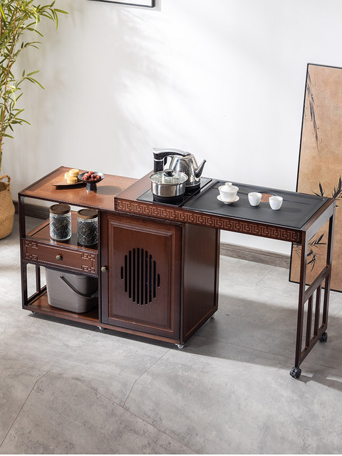 Balcony movable tea table, household tea table, rotating tea cabinet ...