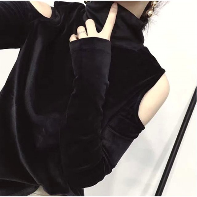 Gold velvet top for women long-sleeved base shirt 2025 spring and ...