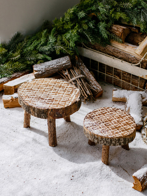 Solid wood stool retro nostalgic balcony storage flower stand support ...