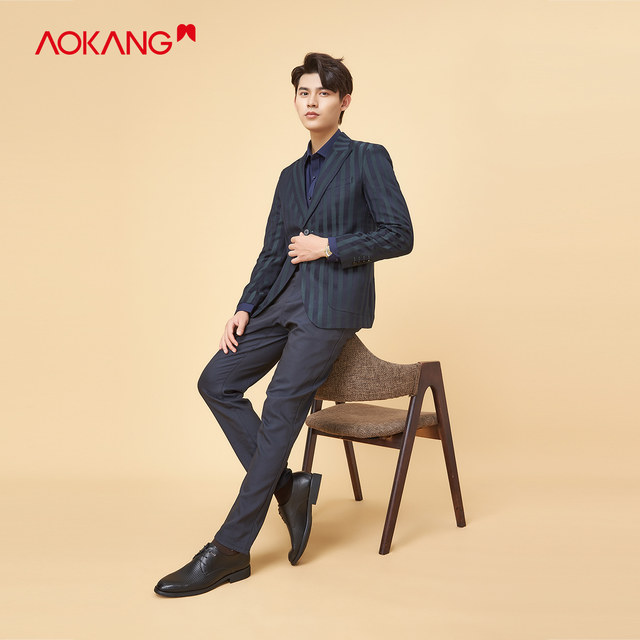 Aokang men's shoes men's business formal lace-up British leather shoes ...