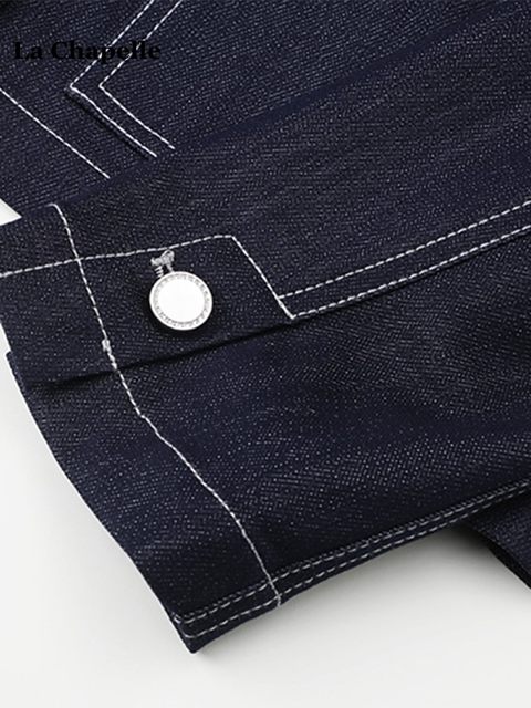 La Chapelle/La Chapelle retro round neck denim jacket for women's ...