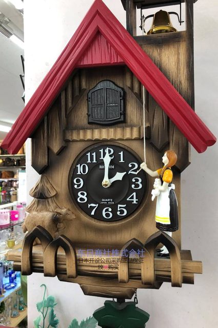 Japanese original wall clock RHYTHM Lisheng cuckoo cuckoo bird wooden ...