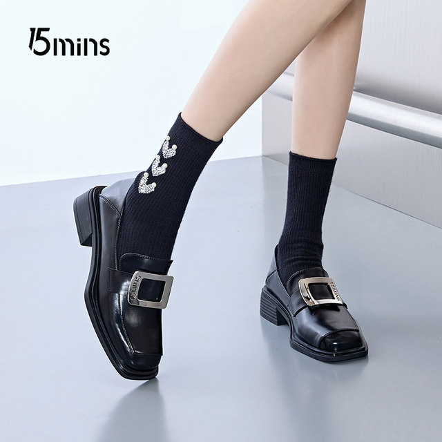 15MINS Coarse heel Lefu Shoes Advanced A sense 2024 new spring British ...