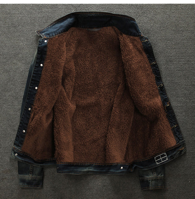 Winter denim jacket, velvet jacket, thickened velvet lining, men's Korean version, retro ...