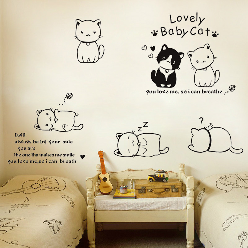 Cute Cat Wall Sticker - Adorable Dormitory and Bedroom Decor, Self ...
