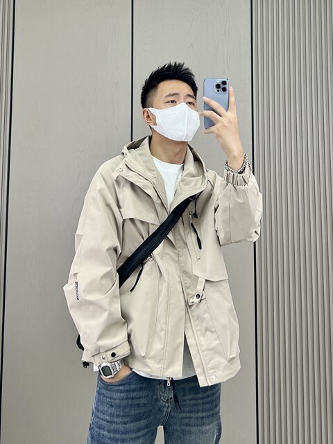 Mei Tian outdoor workwear hooded jacket men's spring and autumn trendy ...