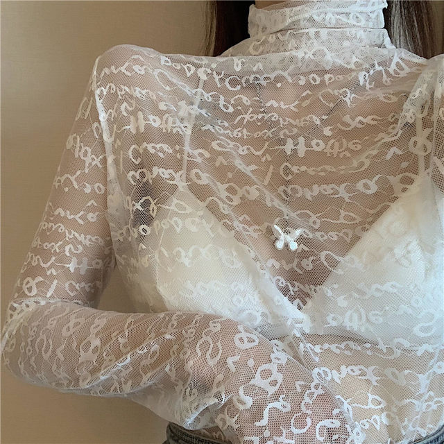Inner lace bottoming shirt, long sleeves, large size, high collar ...