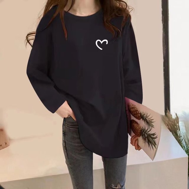 Simple style long-sleeved T-shirt for women, spring and autumn Korean ...