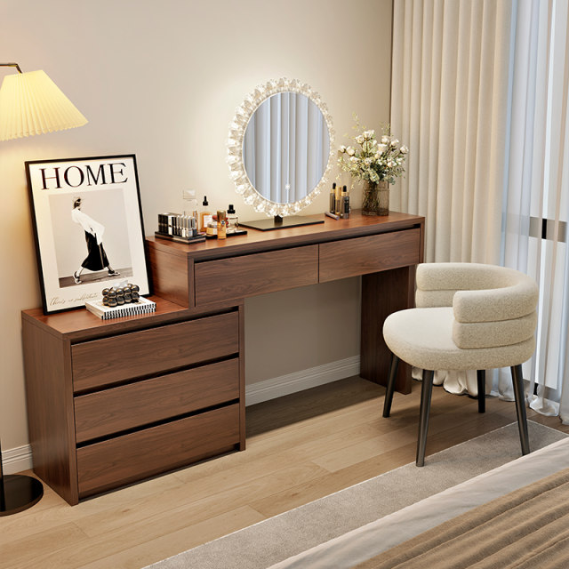 2024 New Log Style Dressing Table Modern Simple Bedroom Drawer Cabinet ...