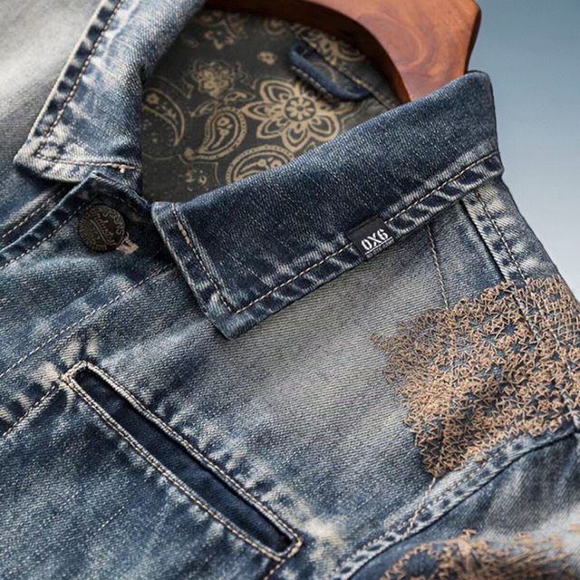 High-end denim jacket for men in spring and autumn popular embroidery ...
