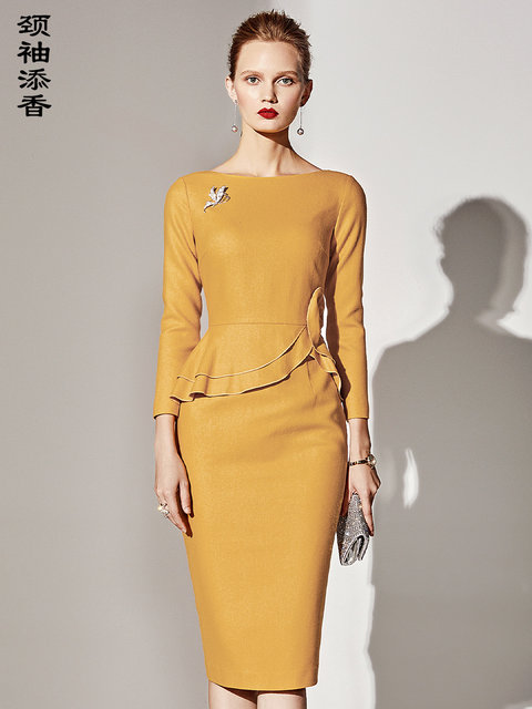 Copycris Sleeve Dianding 2024 Autumn New Slim Professional Women's Dresses Dress Packing H ...