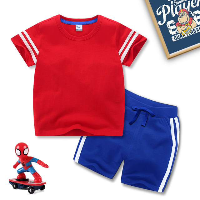 Children's summer clothing boys and girls short-sleeved shorts solid ...