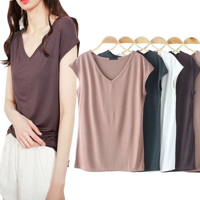 Modal sleeveless t-shirt for women summer thin V-neck short-sleeved top ...