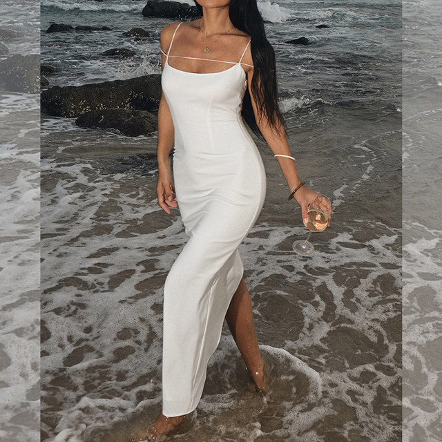 ITSNIKAR French high-end white suspender dress women's summer slim ...