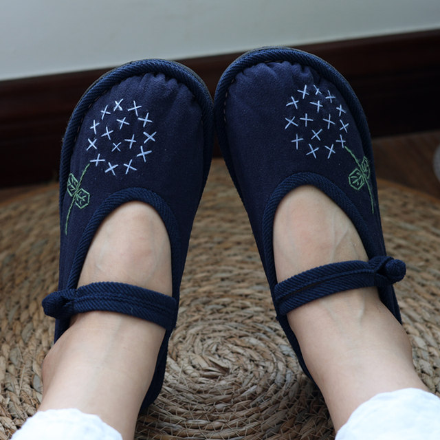Hand embroidered women's cloth shoes women's small blue flower women's ...