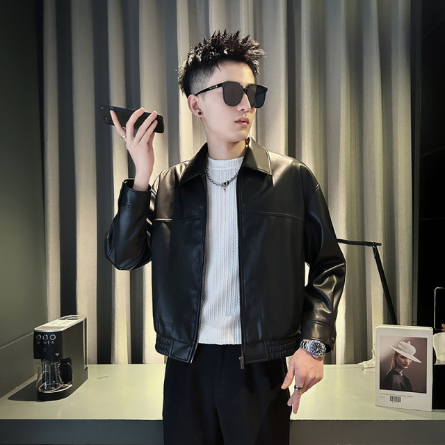 Short men's small size men's velvet thickened leather jacket men's size ...