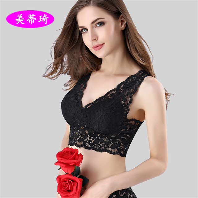 Medici no steel ring bra gathered no trace vest one-piece feminine French lace comfortable ...