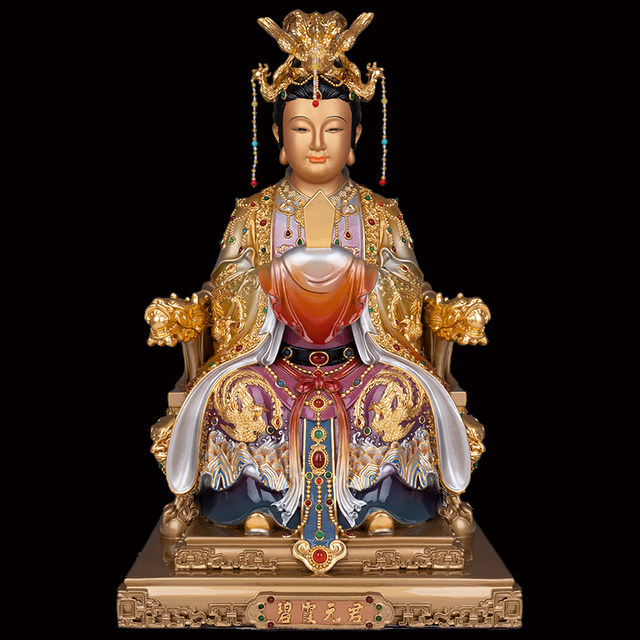 Pure copper Bixia Yuanjun statue hand-pasted with gold Taishan grandma ...