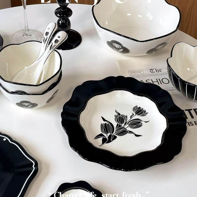 Medieval tulip retro ceramic tableware bowls and plates for home use ...