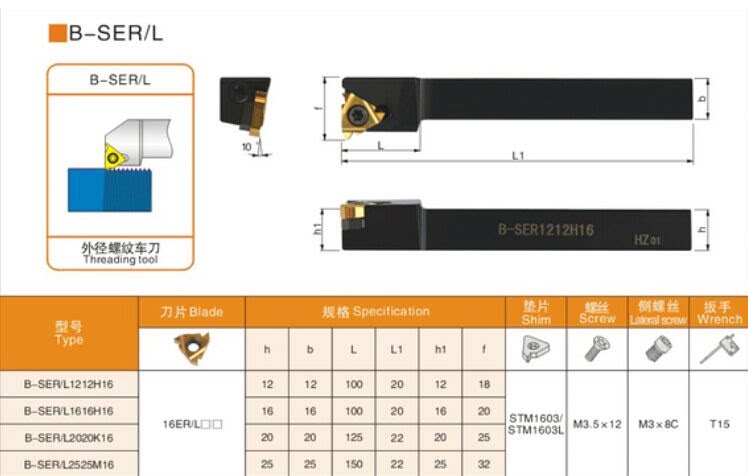 Knife arrangement machine external thread tool holder b-ser1212h16/1616h16/2020k16 horizontally ...