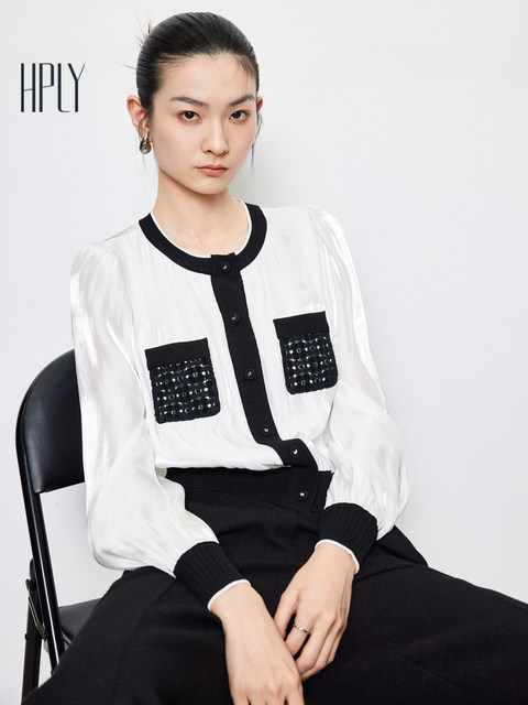 HPLY Hebili Spring and Autumn New Women's Glossy Texture Contrast Color ...