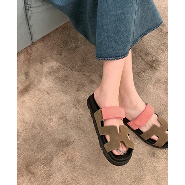 Sanshu Genuine Leather Erjiu H Slippers for Women Summer Outerwear 2024 ...