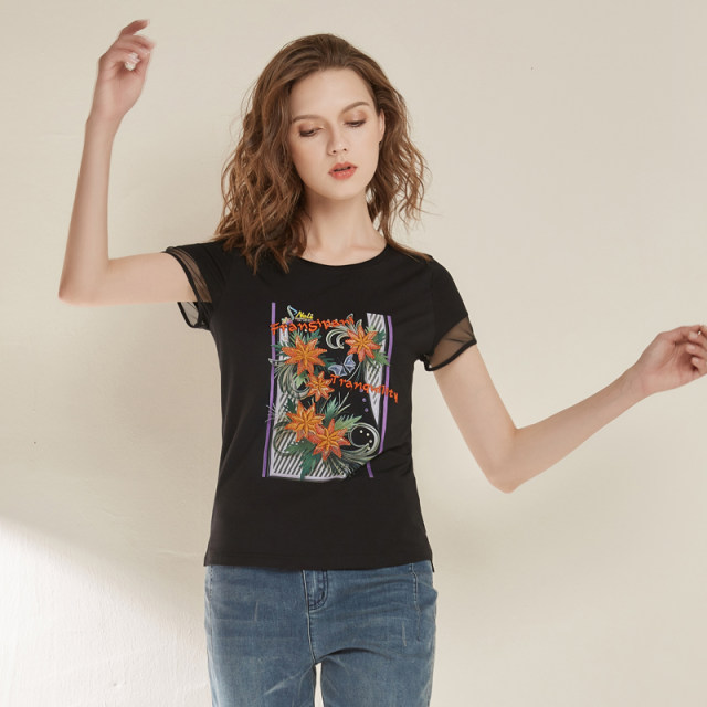 Shiyu Manor 2024 Summer new black straight tube is thin wild T -shirt ...