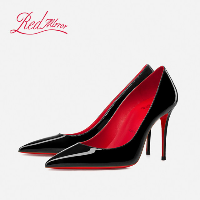 Red lens pointed toe shallow mouth thin heel sexy red sole high heels ...