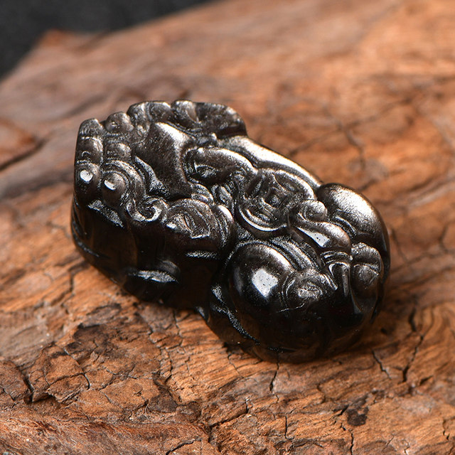 Natural silver obsidian small Pixiu DIY crystal jewelry accessories ...