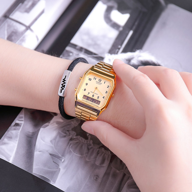 Casio Casio retro small square watch dual display male and female student electronic watch ins ...