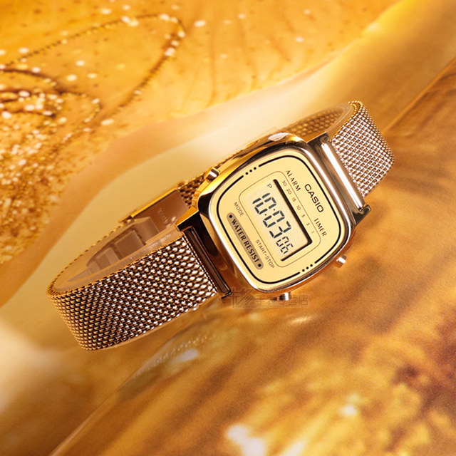 Casio Casio retro small gold watch limited edition ladies small square watch metal steel belt ...