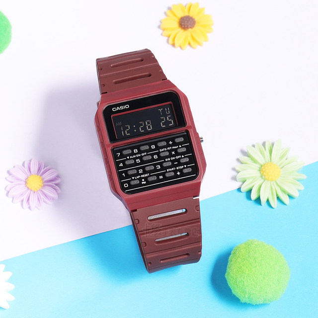 CASIO Casio retro calculator watch waterproof small square table red ...