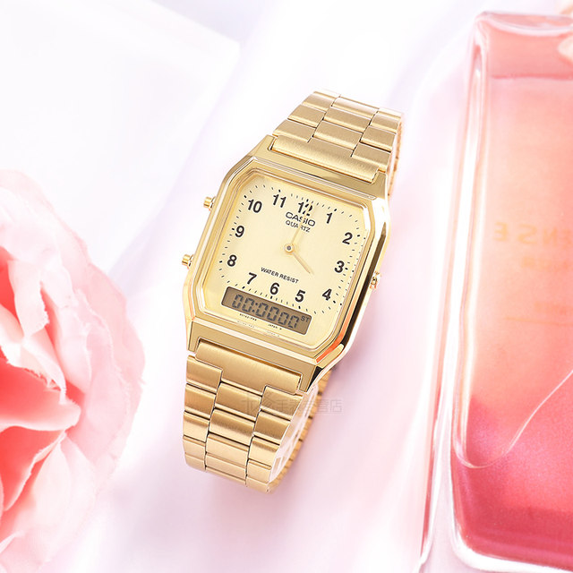 Casio CASIO men's and women's watches retro gold small square steel belt square small gold watch ...