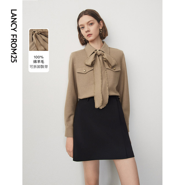 Langzi pure wool design detachable ribbon shirt top with new winter ...