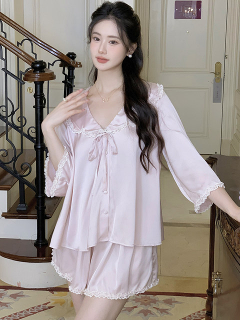French Pajamas for Women in Summer, Simulated Silk Palace Style, Sweet ...
