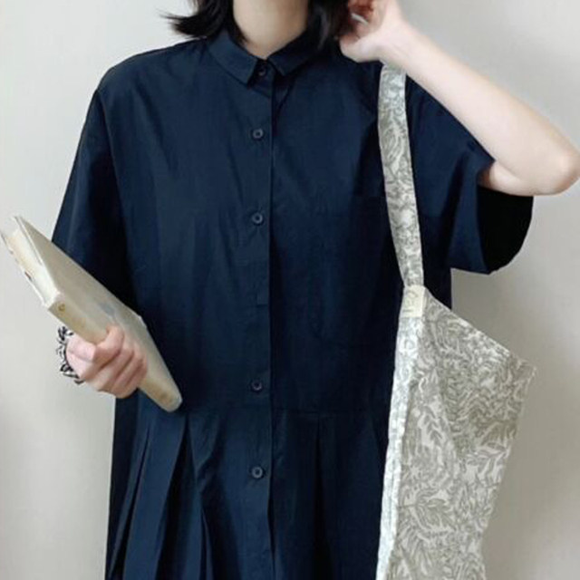 Self -made Japanese work style, blue shirt skirt, female summer, small ...